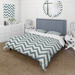 Designart "Scandinavian Chevron Elegance" Blue glam bedding set with shams - Bed Bath & Beyond ...